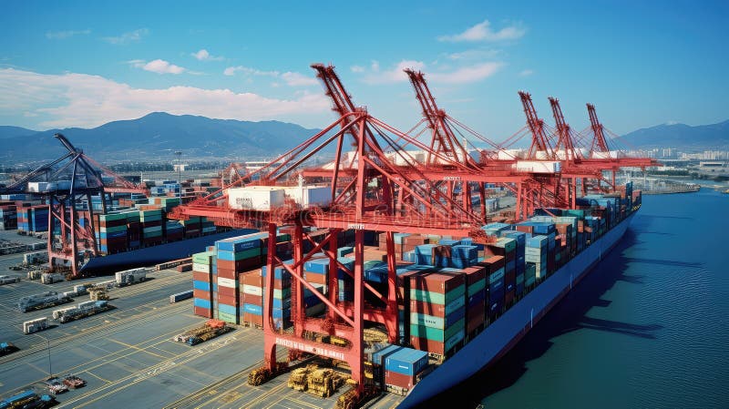 Logistics Terminal Ship Cargo Stock Illustration - Illustration of ...