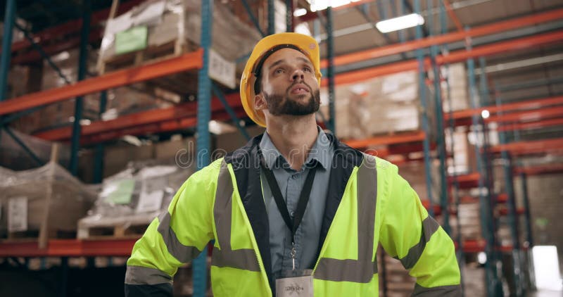 Logistics, Thinking and Man in Warehouse for Inventory, Inspection and ...