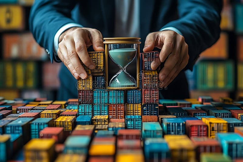 Logistics and Time Management Concept with Cargo Containers and an Hourglass Stock Illustration ...