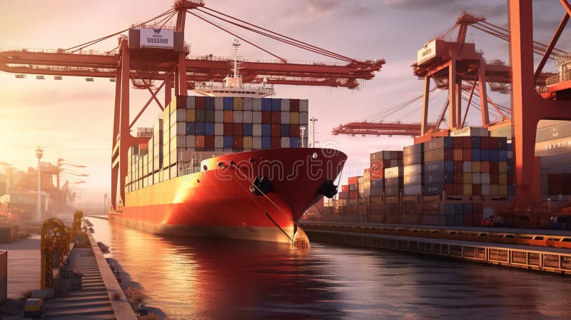 Logistics and Transportation of Container Cargo Ship with Working Crane ...