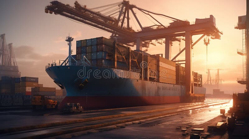 Logistics and Transportation of Container Cargo Ship with Working Crane ...