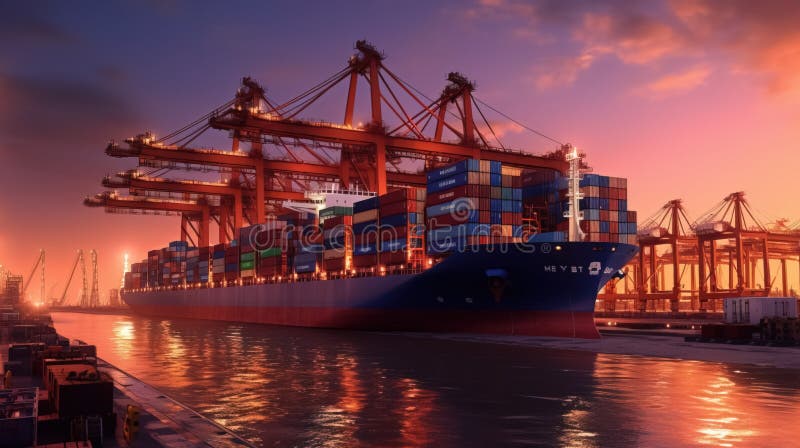 Logistics and Transportation of Container Cargo Ship with Working Crane ...