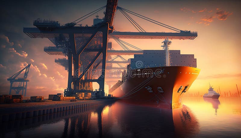 Logistics and Transportation of Container Cargo Ship with Working Crane ...