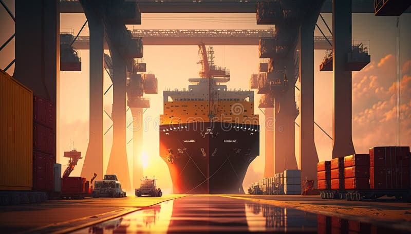 Logistics and Transportation of Container Cargo Ship with Working Crane ...