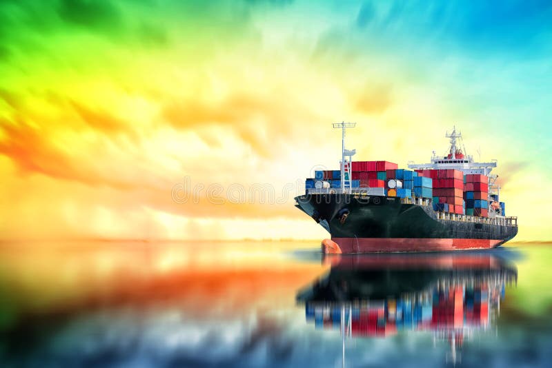 Container Ship at Sunset stock image. Image of shipping - 4859045
