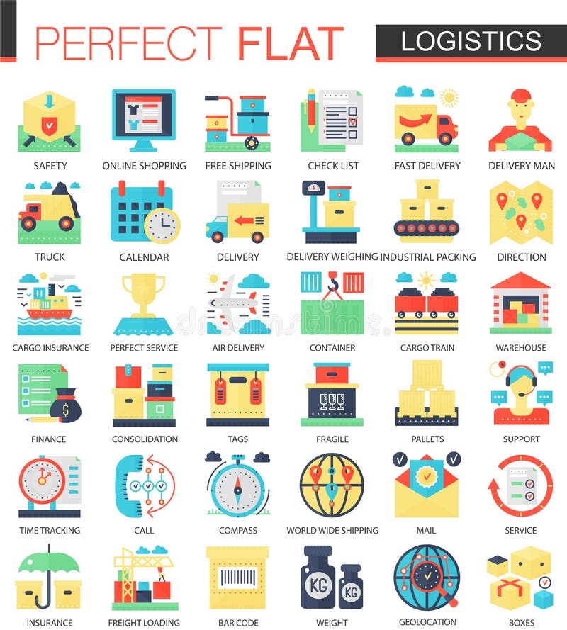 Logistics Transportation Vector Complex Flat Icon Concept Symbols for ...