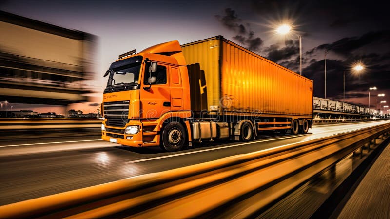 Logistics Truck Speeding Down a Dramatic Highway Scene, Alone in the ...