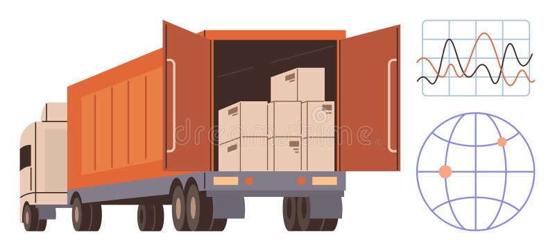 Logistics Truck Transporting Cargo with Packaging, Global Shipping, and ...