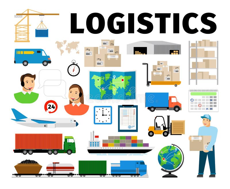 Logistics Vector Elements Isolated on White Background. Worker and ...