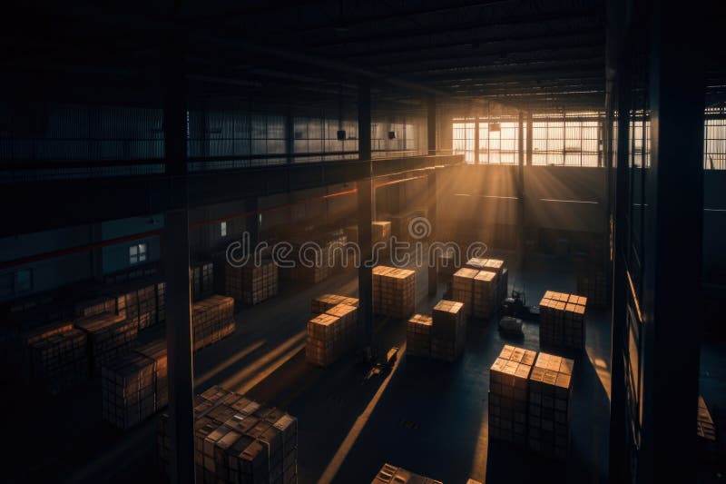 Logistics Warehouse with Boxes Top View Morning Sunlight, Generative AI ...