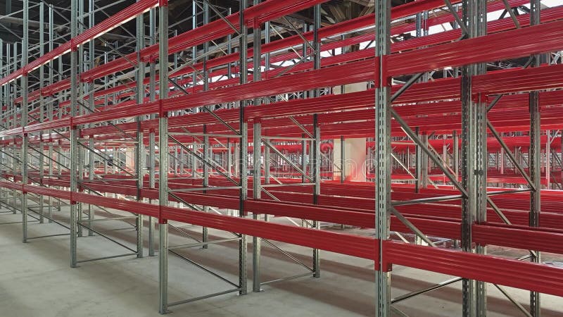 Warehouse with Empty High Pallet Racks, Shelving System Stock Footage ...
