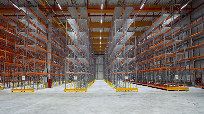 Logistics Warehouse with Empty High Racks Stock Photo - Image of iron ...