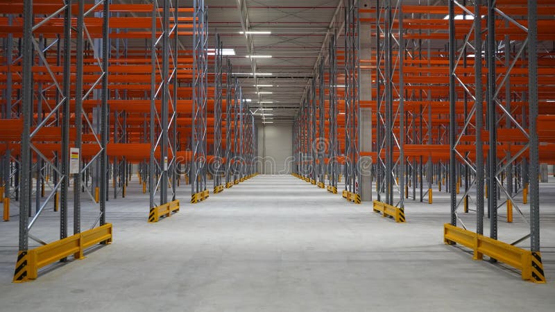 Logistics Warehouse with Empty High Racks Stock Photo - Image of steel ...