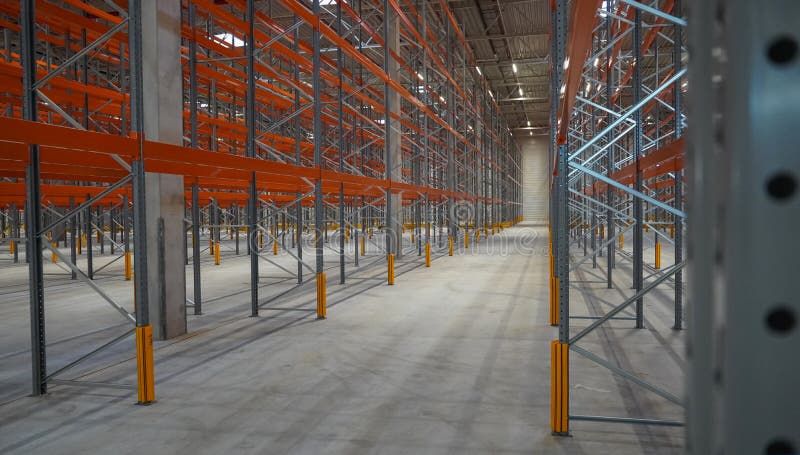 Logistics Warehouse with Empty High Racks Stock Photo - Image of ...