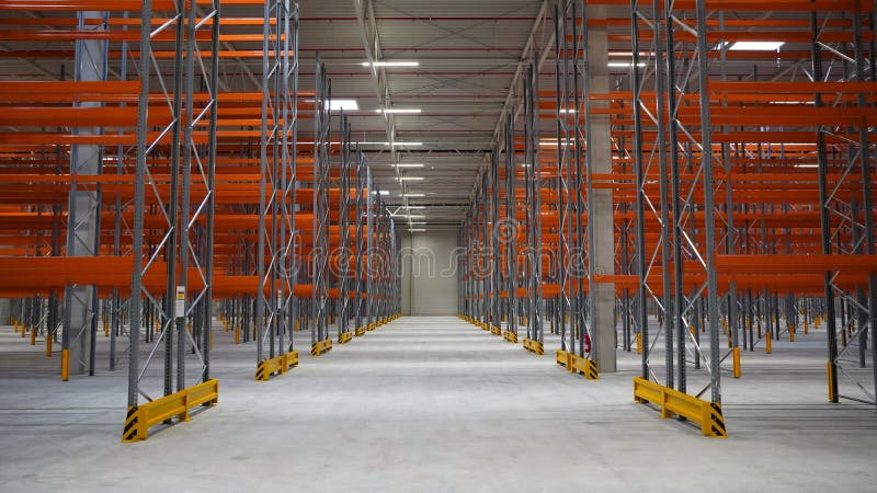 Logistics Warehouse with Empty High Racks Stock Photo - Image of beam ...