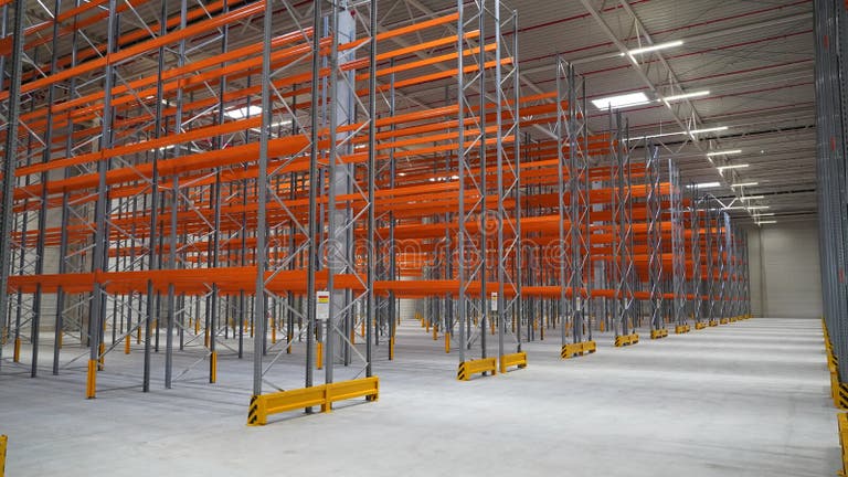 Logistics Warehouse with Empty High Racks Stock Photo - Image of ...