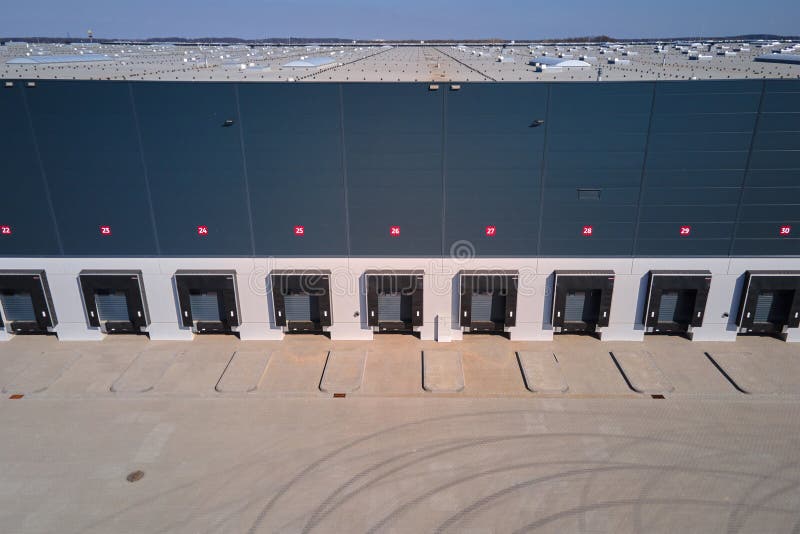Logistics Warehouse Exterior with Loading Platforms, Aerial View Stock ...