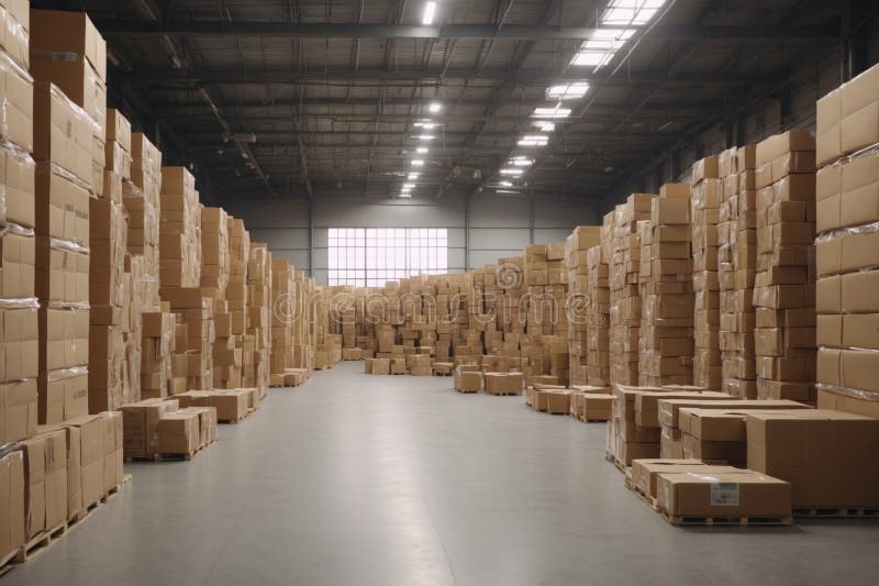 Logistics Warehouse Full of Cardboard Boxes. Ai Generative Stock ...