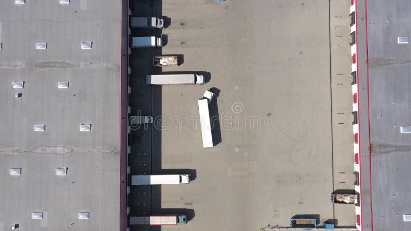 Logistics Warehouse with Gates for Loading. Aerial View Stock Video ...
