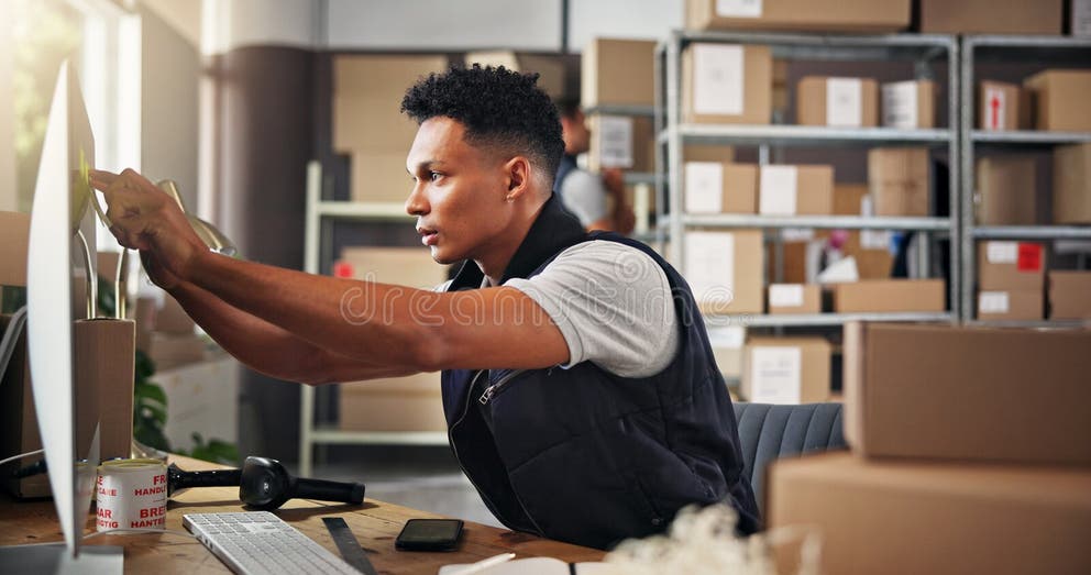 Logistics, Warehouse and Man with Computer, Plan and Checking Schedule ...