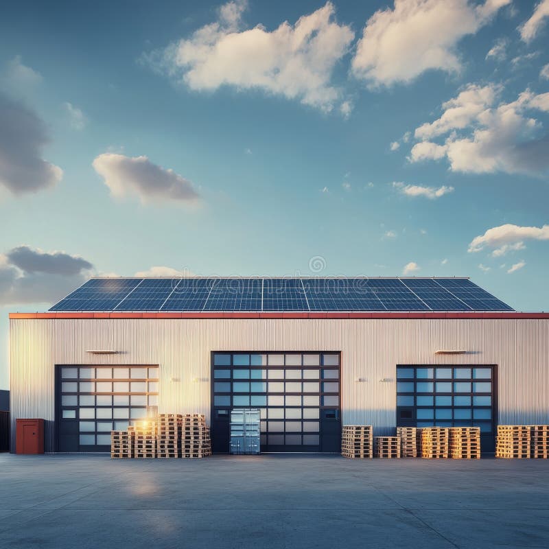 Logistics Warehouse with Solar Panels and Energy-efficient Lighting for ...
