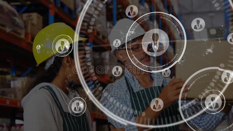 Logistics Worker Lifting Box and Noting Inventory Data while Causing Holographic Interface ...