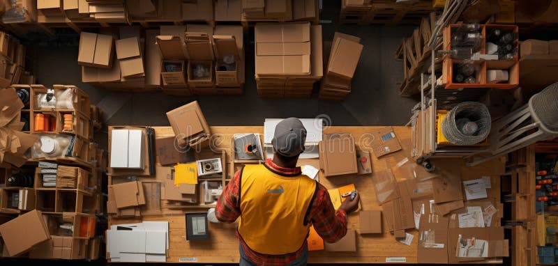 Logistics Worker. Man Working in a Large Distribution Warehouse. Stock ...