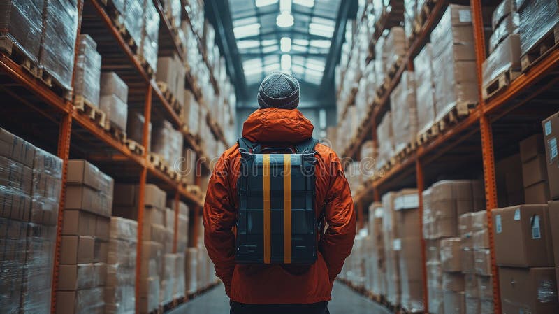 Warehouse Worker Assesses Logistics Operations in Modern Fulfillment ...