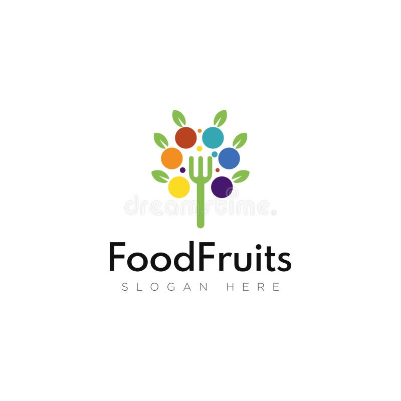 Creative Logo Food Fruits with Fork and Simple Fruits Vector Stock ...