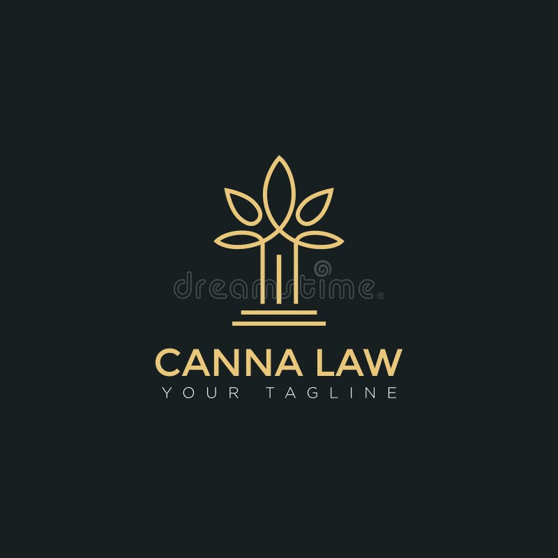 Logo Canna Law with Line Art Pillar and Leaf Cannabis Vector for Lawyer ...