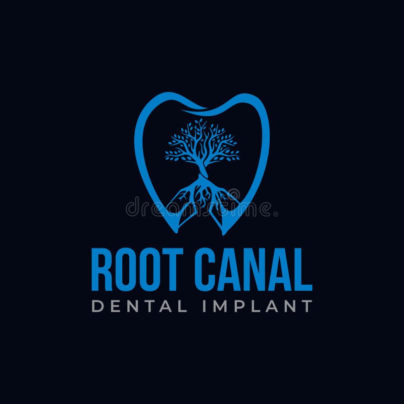 Root Canal Dental Implant Logo, Strong Tree and Silhouette Tooth Vector ...