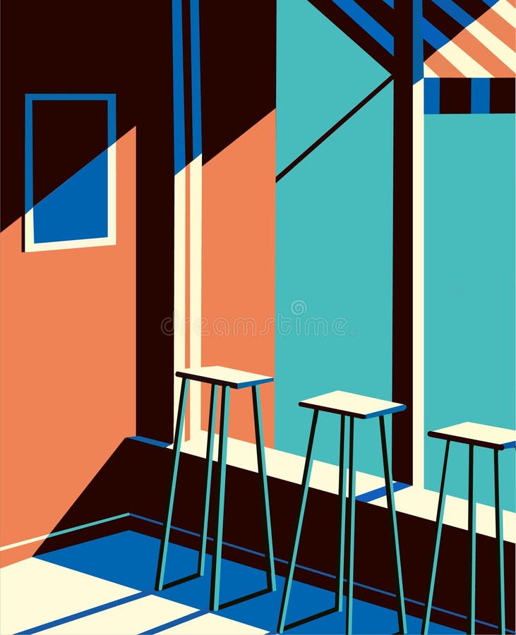 Reflection of the Sunset in the Window of Restaurant Illustration ...