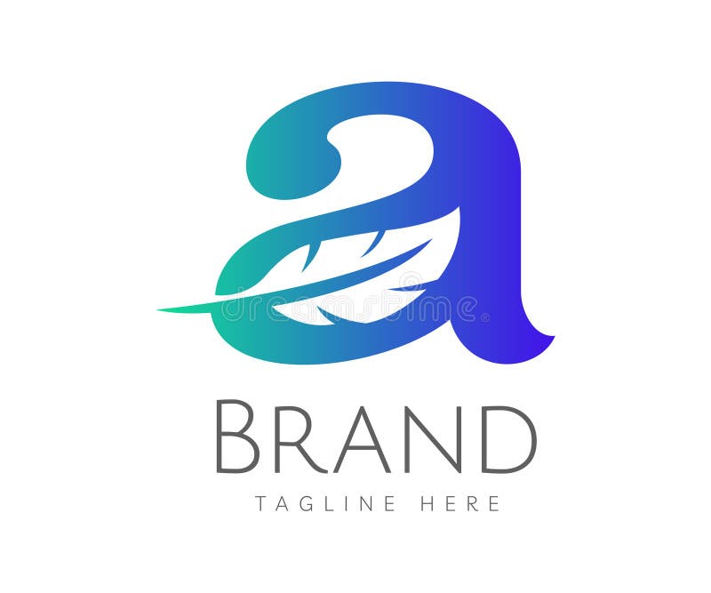 Letter a Logo Icon Design Template. White Feather Inside Blue Lowercase ...