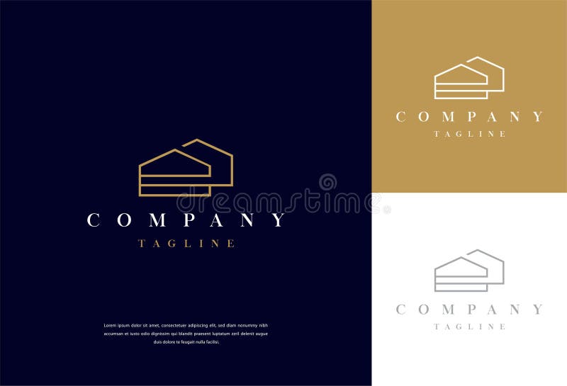 Gold House Symbol Geometric Linear Style Isolated on Double Background ...