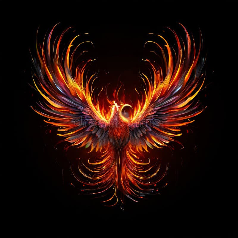 A Logo of an Abstract Phoenix Feather Floating in a Void of Dar Stock ...