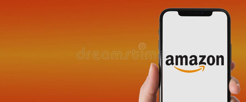 The Logo of Amazon on the Screen of a Smartphone - Web Banner ...