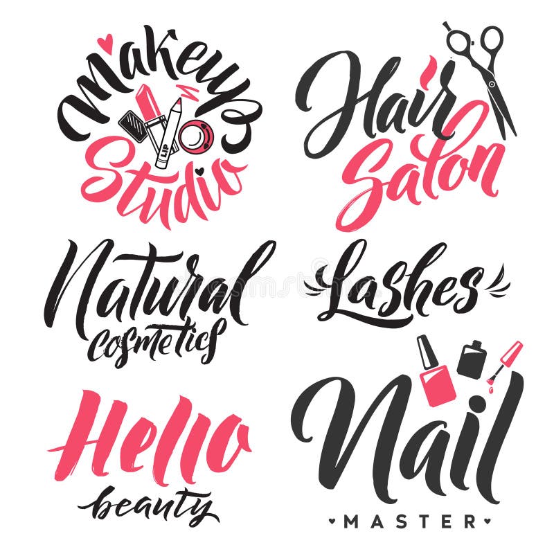 Logo Beauty Salon Lettering Set. Hair Studio and Nail Master. Custom ...