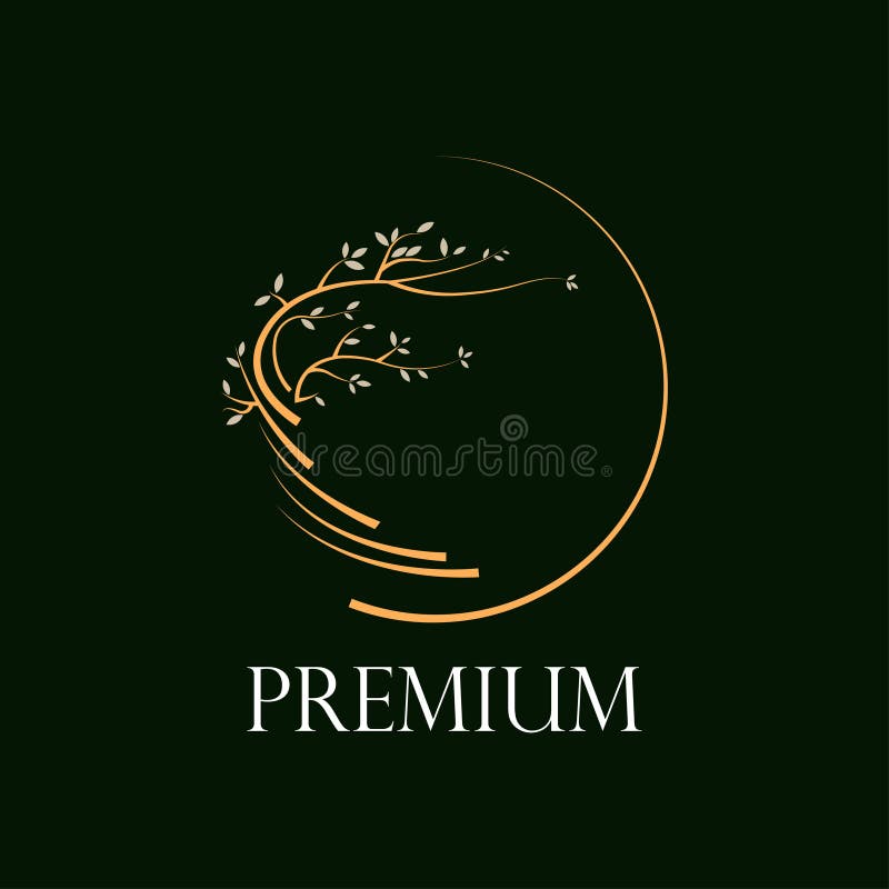 Nature Tree Logo Golden Logo with Leaves, Flat Logo Icon in Circle ...