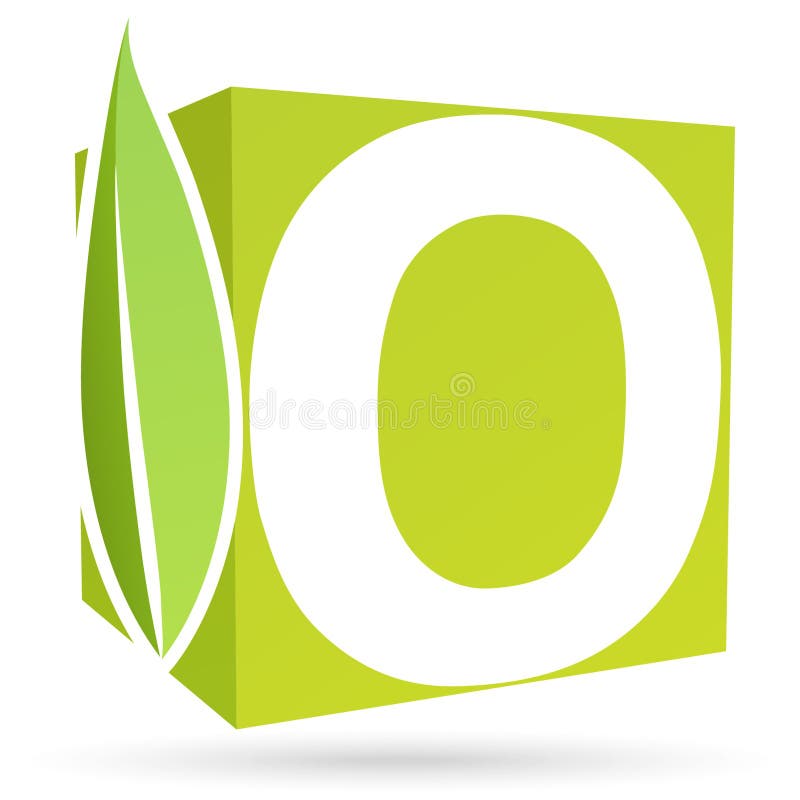 Box Font O with Leaf Color Green Stock Vector - Illustration of ...