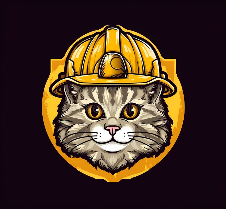 Logo Cat Builder, Serious Face, , in a Yellow Helmet Generated AI, Generative Assistant, Stock ...
