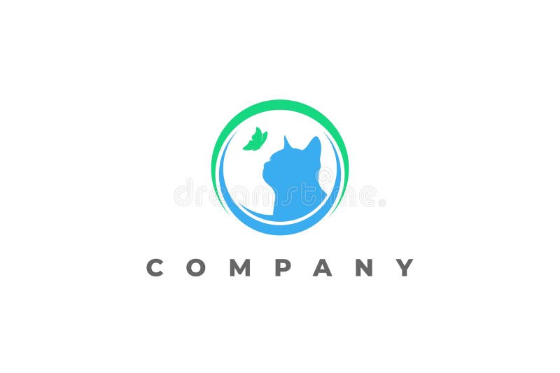 Logo Cat Silhouette on Circle with Butterfly Vet Stock Illustration ...