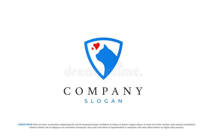 Logo Cat Silhouette Shield and Love Shape Stock Illustration ...