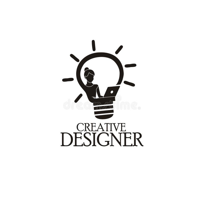 Creative Designer Logo Holding Laptop Inside Light Bulb. Stock Vector ...