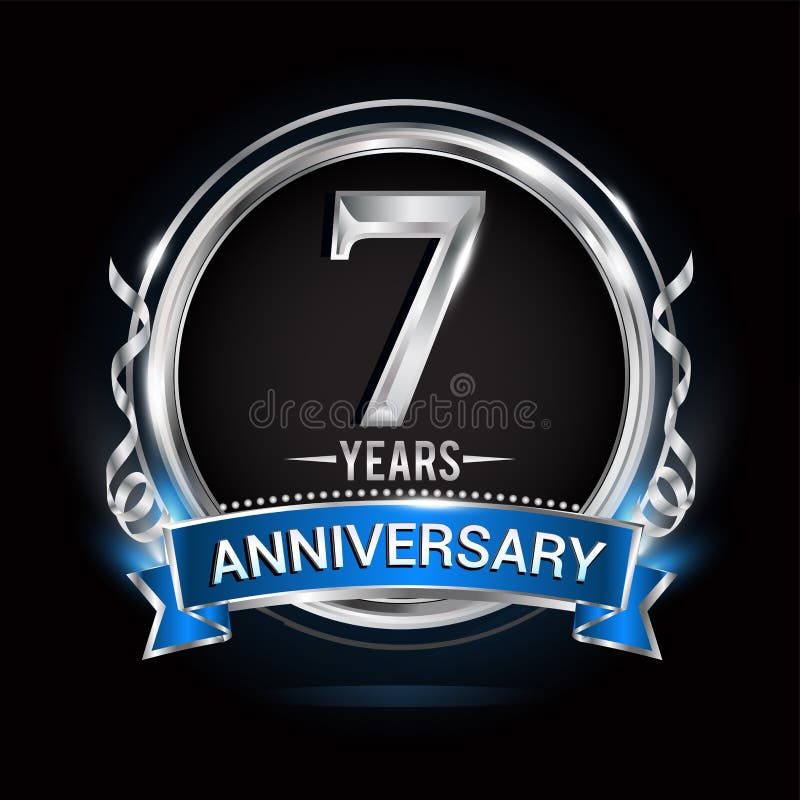 Logo Celebrating 7th Years Anniversary with Silver Ring and Blue Ribbon ...