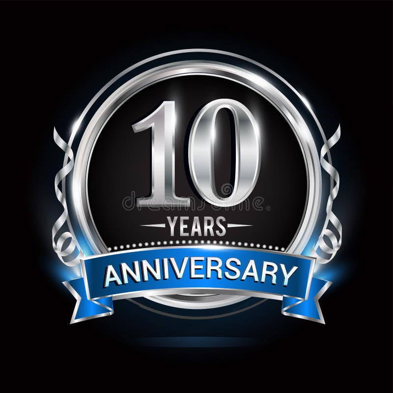 Logo Celebrating 10th Years Anniversary with Silver Ring and Blue ...
