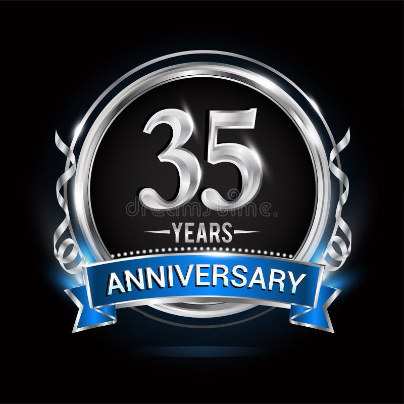 Logo Celebrating 35th Years Anniversary with Silver Ring and Blue ...