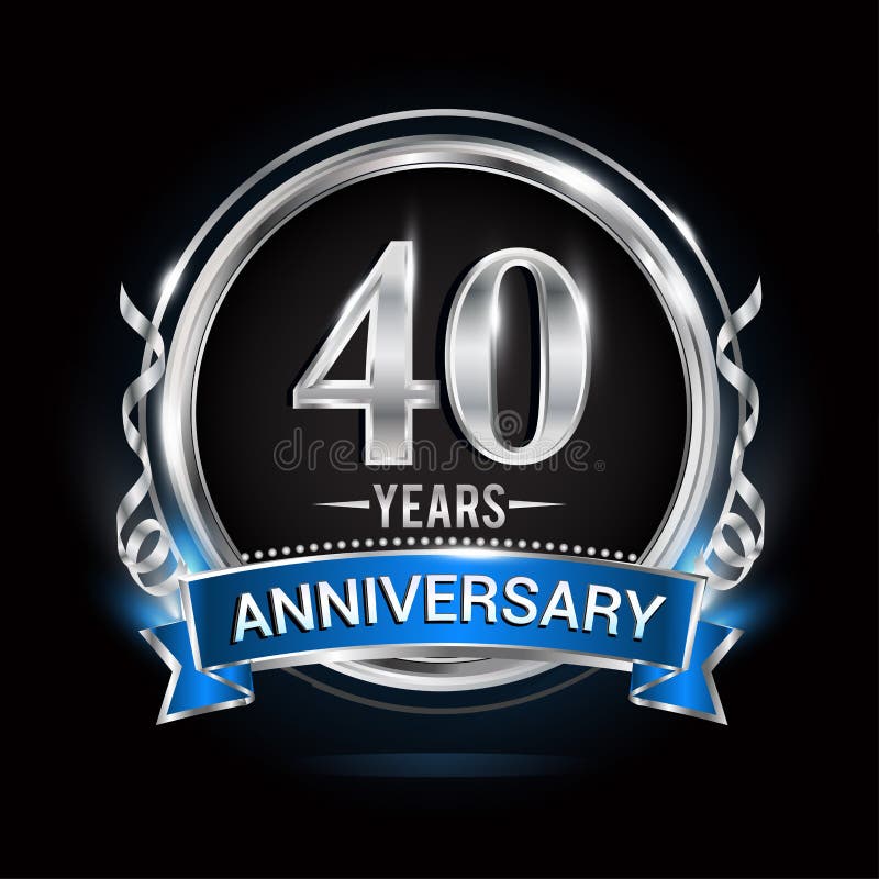 40th Silver Anniversary Logo with Blue Ribbon and Ring Stock ...