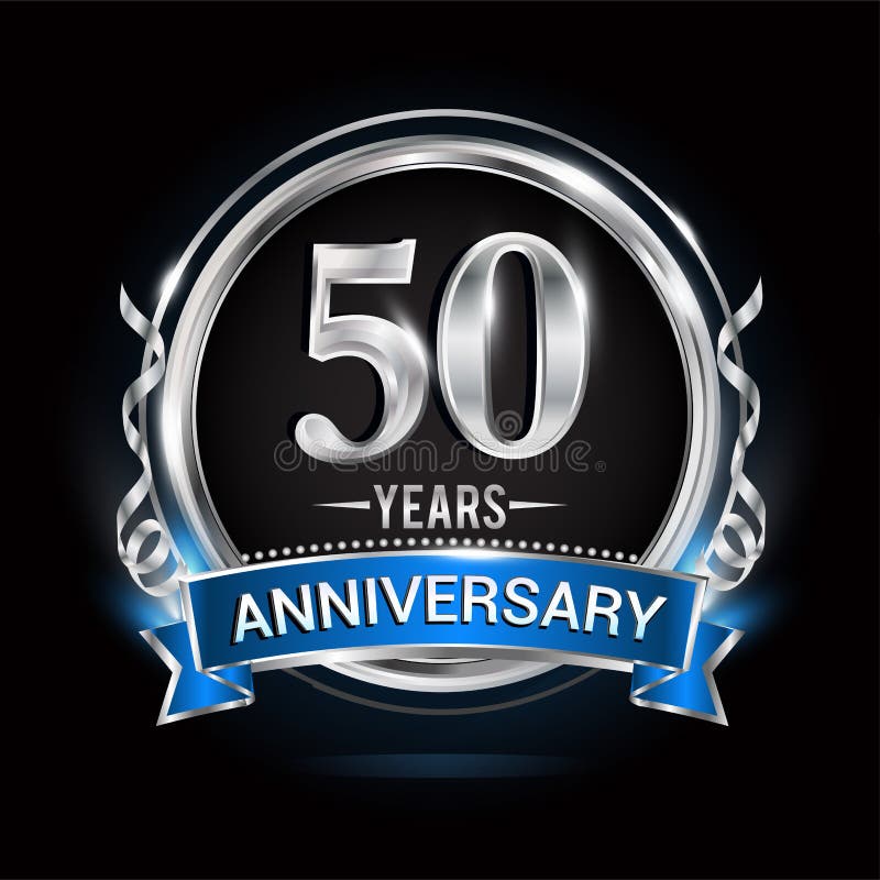 Logo Celebrating 50th Years Anniversary with Silver Ring and Blue ...
