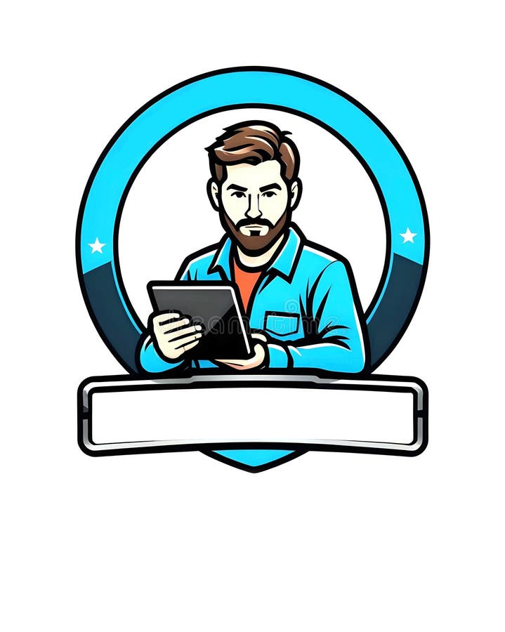 Logo Concept Computer Engineer Working on PC Stock Illustration ...