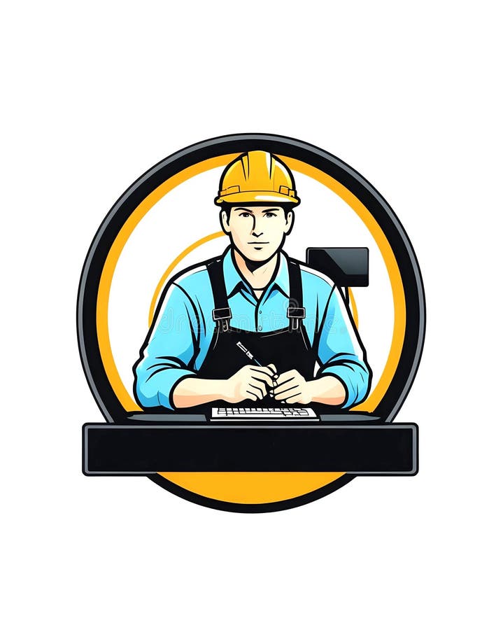 Logo Concept Computer Engineer Working on PC Stock Illustration ...
